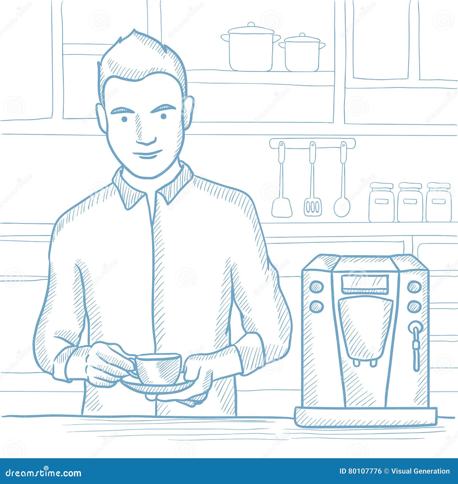 Man Making Coffee Vector Sketch Illustration. Stock Vector ...