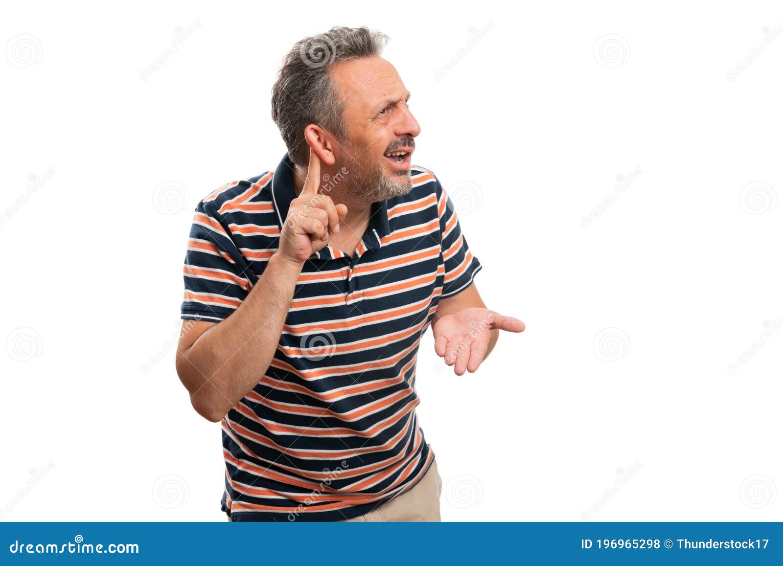 Man Making Confused Expression Listening Gesture with Copyspace Stock ...