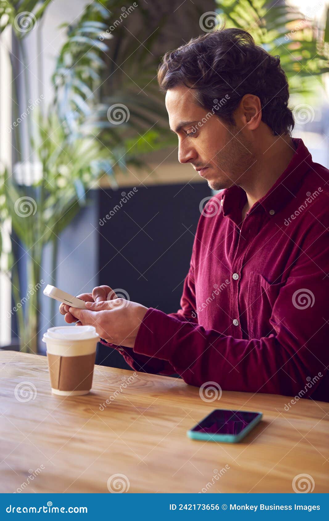Man Making Contactless Purchase in Coffee Shop Using Debit or Credit ...