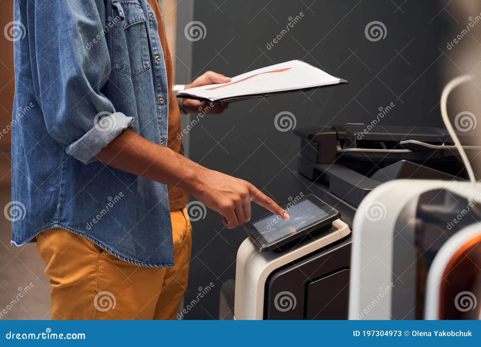 Man Making Copies and Working with Printer Stock Image - Image of male ...