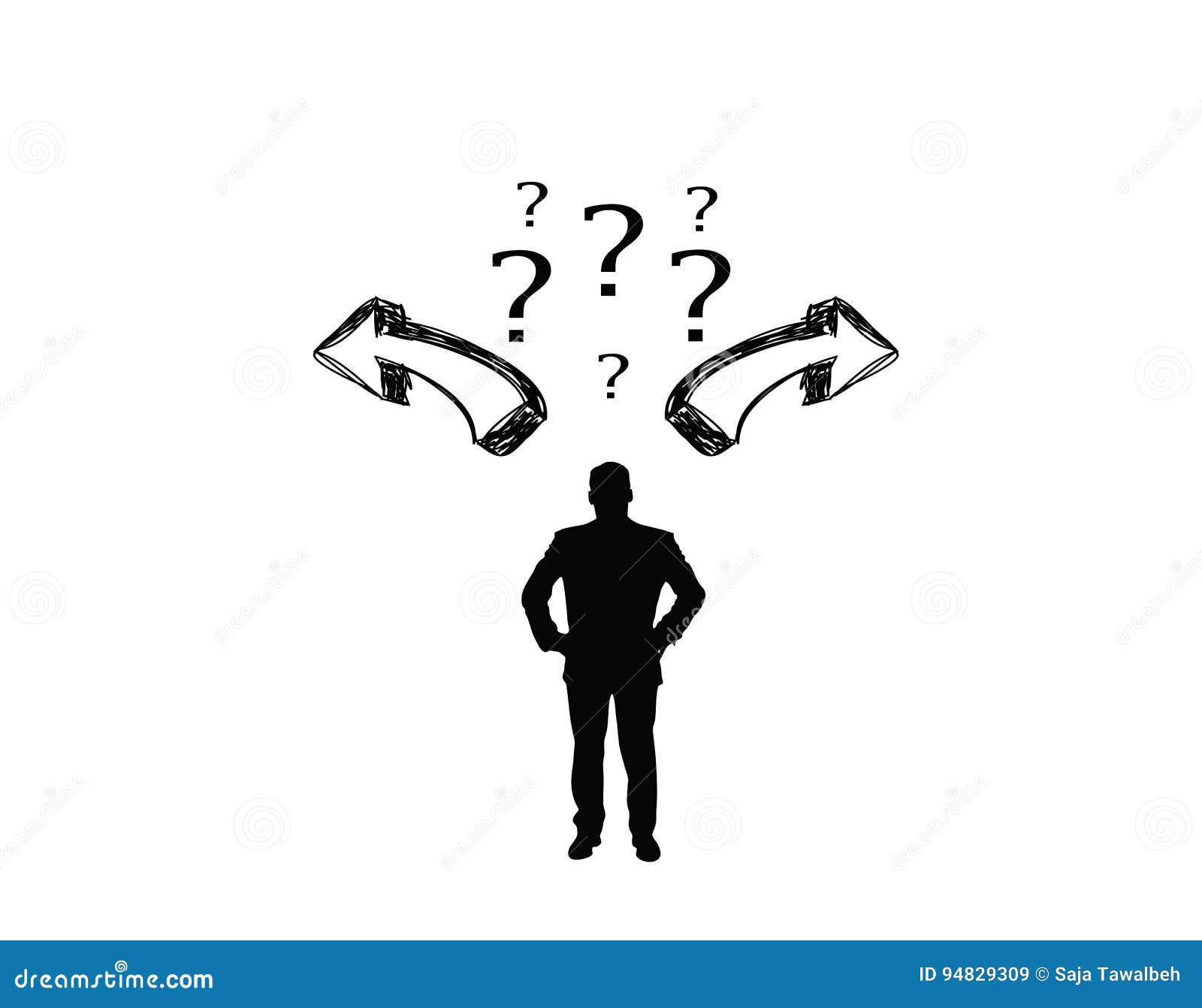 Man Making A Decision With Arrows And Question Mark Stock Illustration Illustration Of Doubt