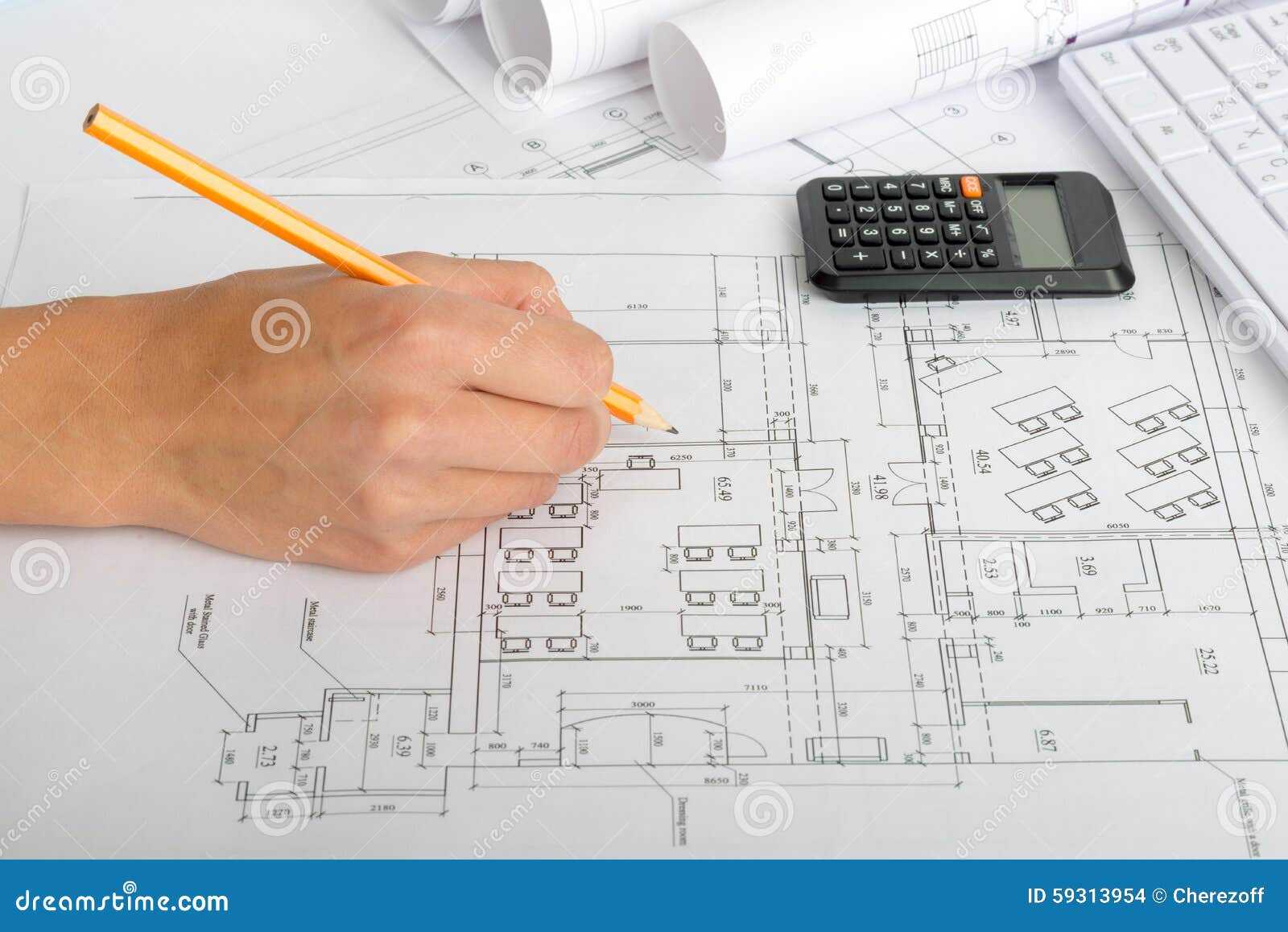Man making draft plan stock photo. Image of buttons, drawing - 59313954