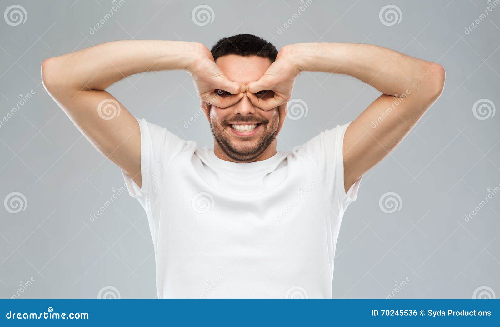 Man Making Finger Glasses Over Gray Background Stock Photos - Free ...