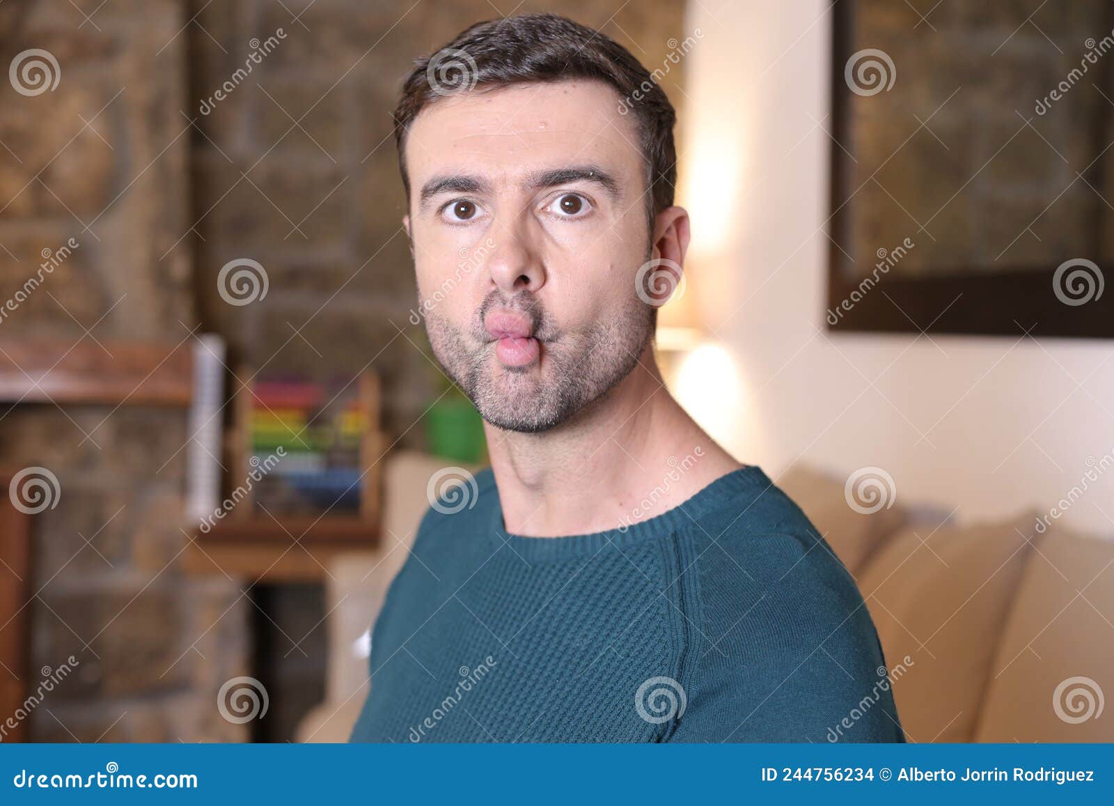 Man making funny fish face stock photo. Image of beautiful - 244756234