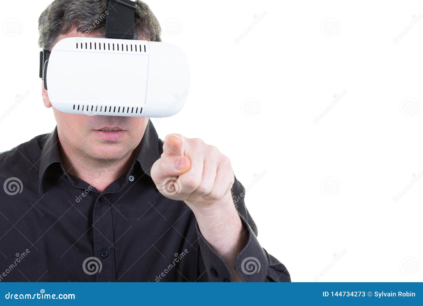 Man Making Gestures Wearing Virtual Reality Goggles Stock Image - Image ...