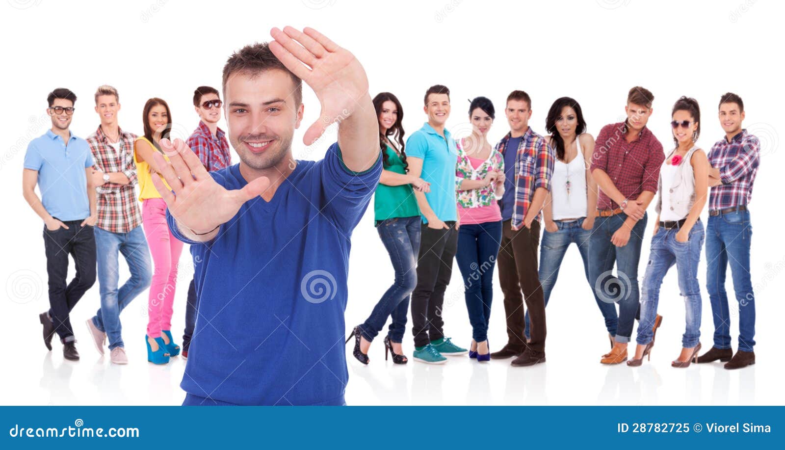 Man Making a Hand Frame in Front of His Team Stock Image - Image of ...