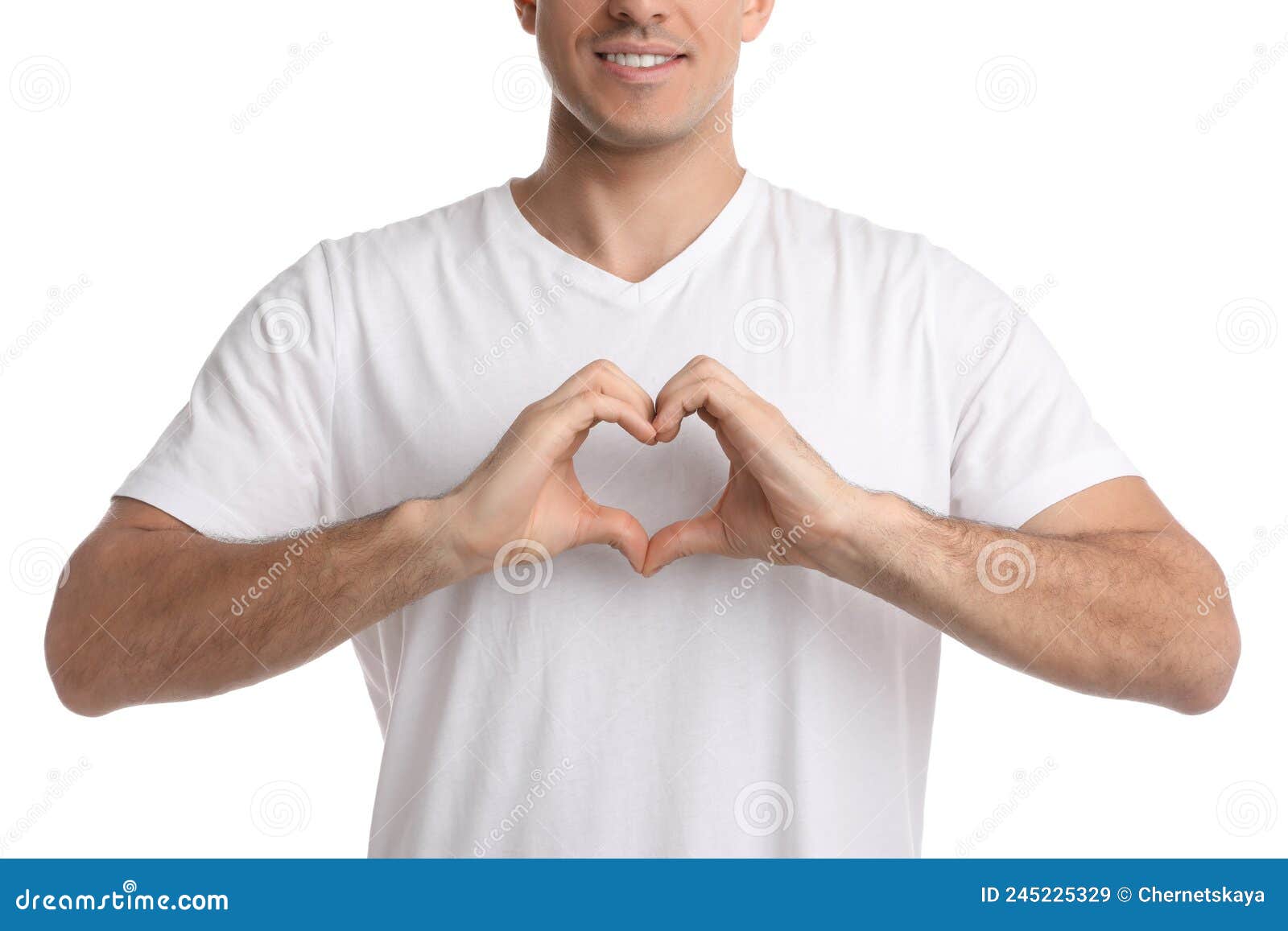 Man Making Heart with Hands on White Background, Closeup Stock Image ...