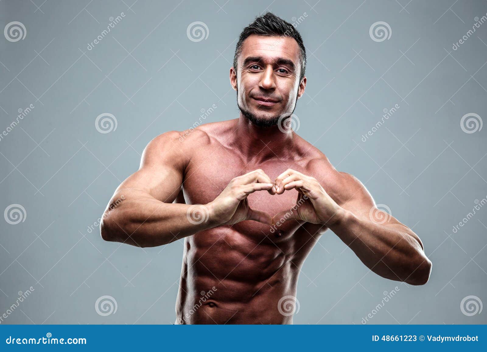 Man Making Heart Symbol with His Hands Stock Image - Image of shirtless ...