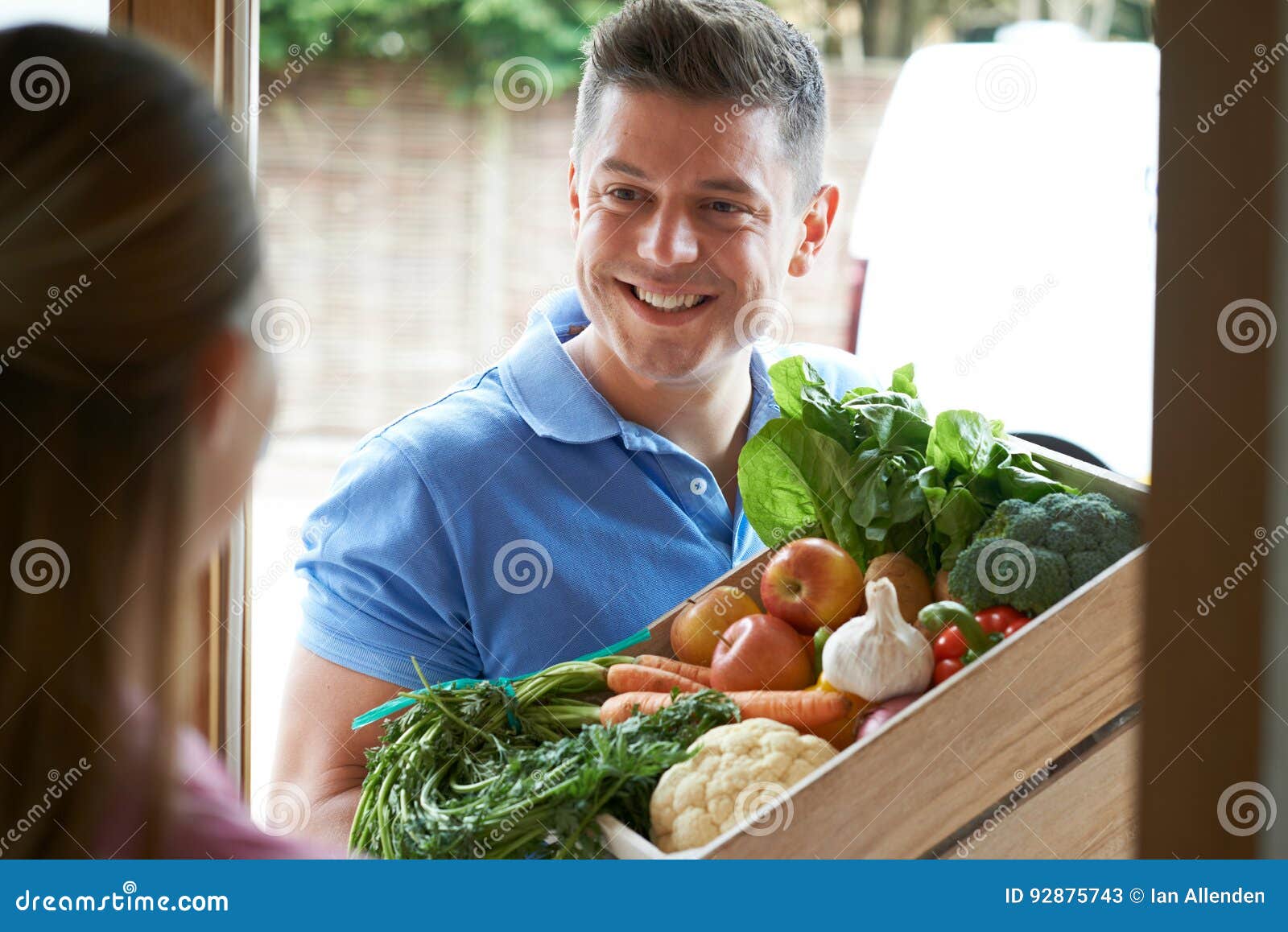 Man Making Home Delivery of Organic Vegetable Box Stock Image - Image ...