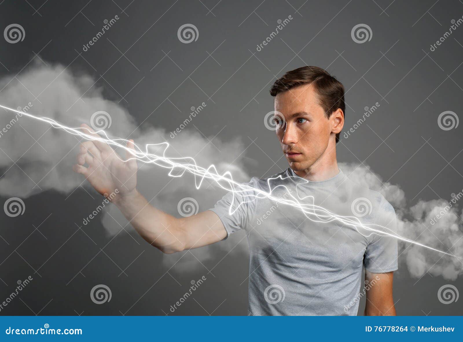Man Making Magic Effect - Flash Lightning. the Concept of Electricity ...