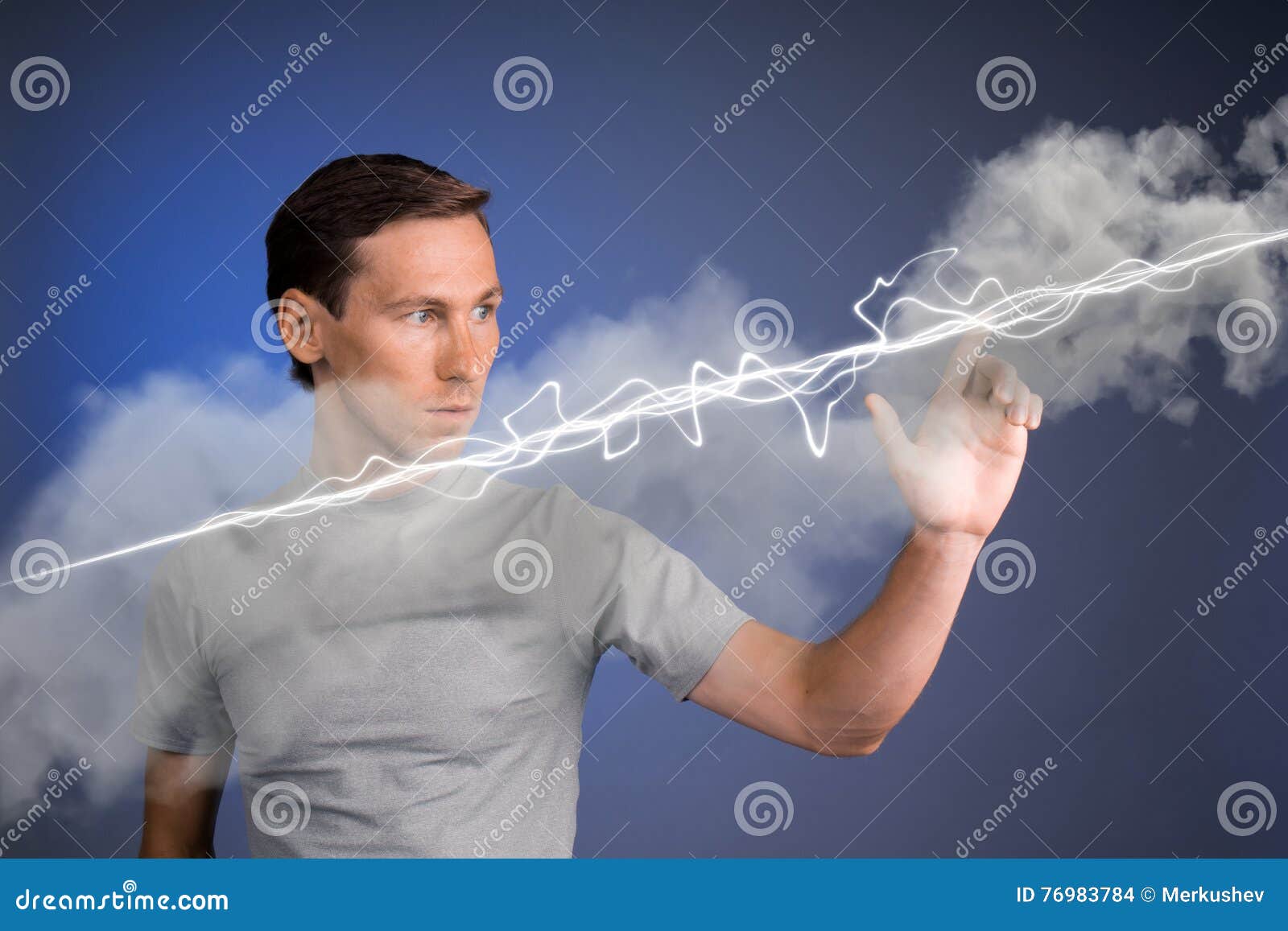 Man Making Magic Effect - Flash Lightning. the Concept of Electricity ...