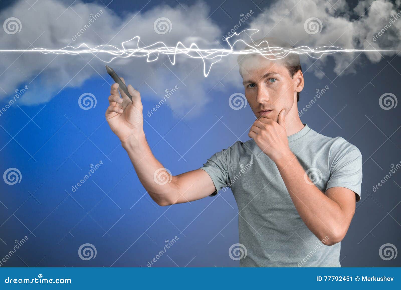 Man Making Magic Effect - Flash Lightning. the Concept of Electricity ...