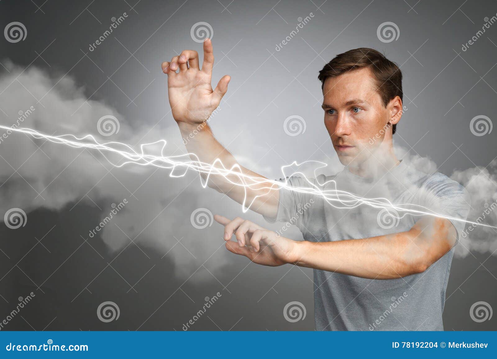 Man Making Magic Effect - Flash Lightning. the Concept of Electricity ...