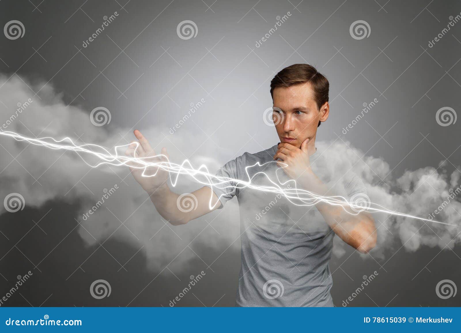Man Making Magic Effect - Flash Lightning. the Concept of Electricity ...