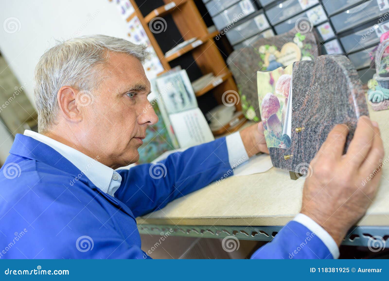 Man making marble plaque stock image. Image of marbled - 118381925