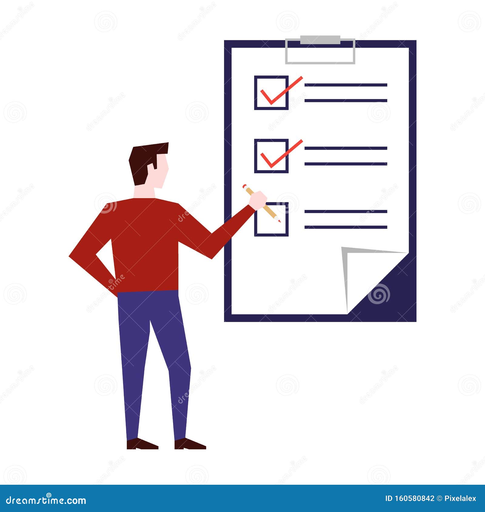 Man Making Mark on Big Check List on White Background Stock Vector ...