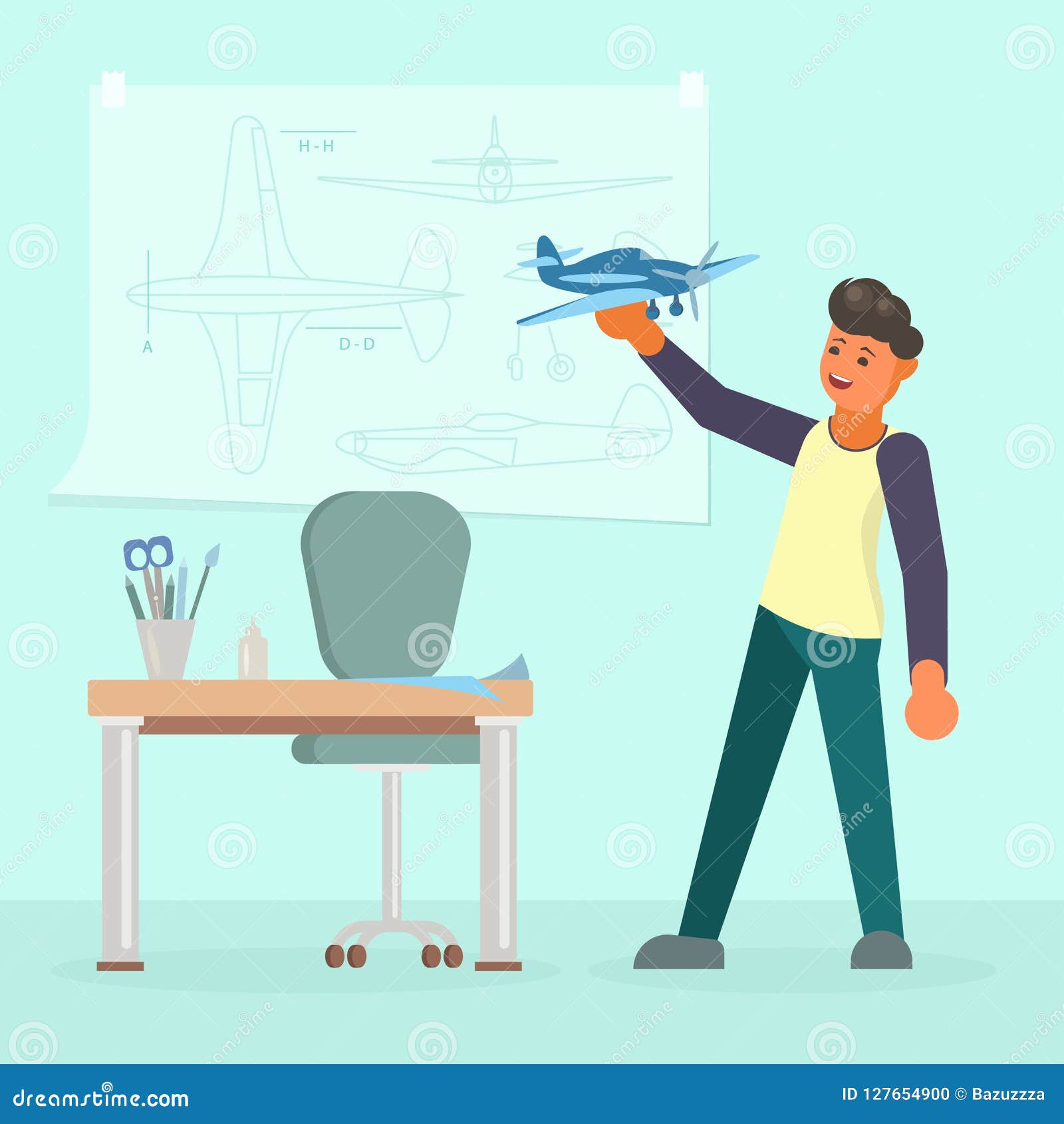 Man Making Model of Airplane Vector Flat Illustration Stock Vector ...