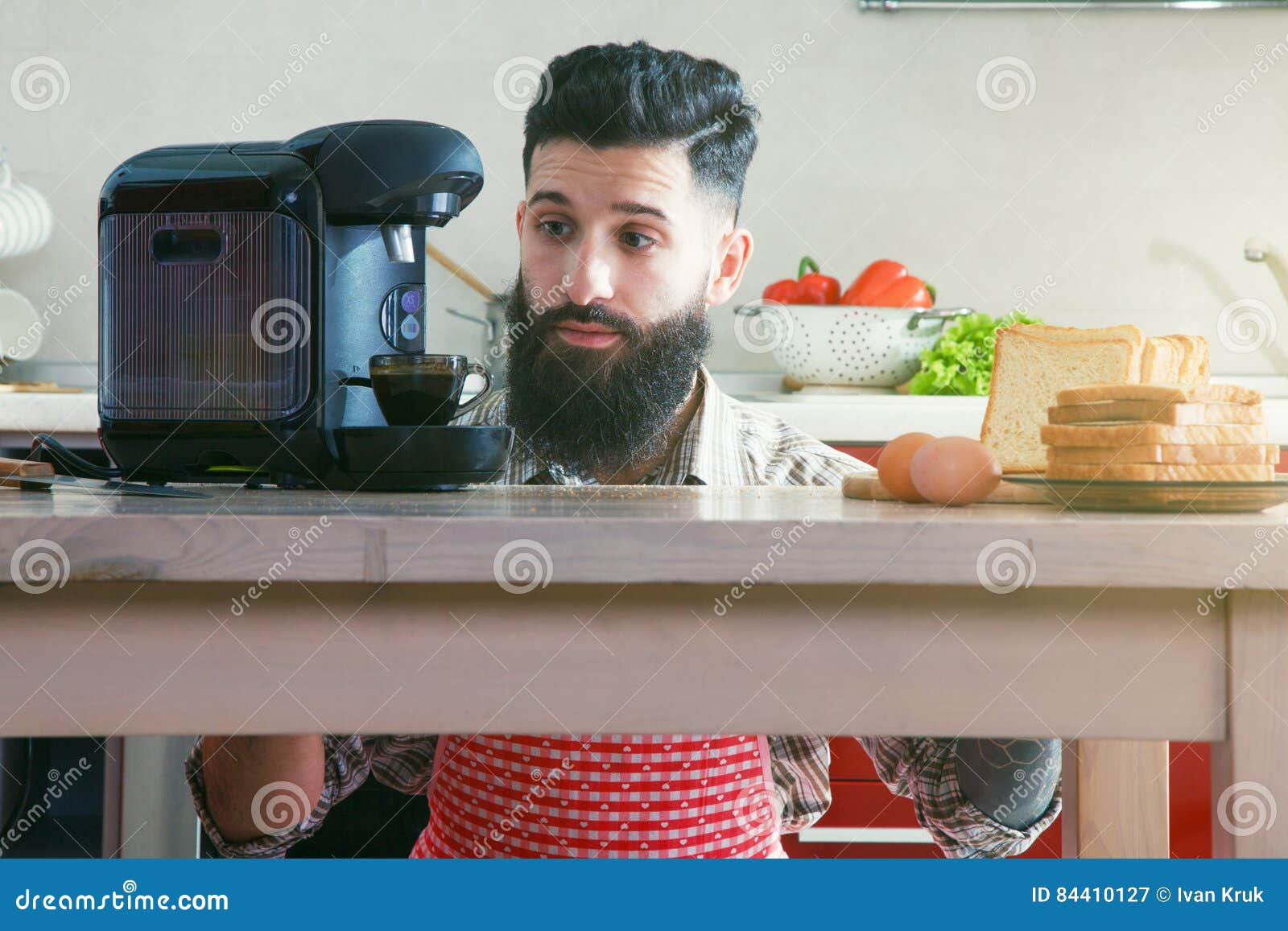 Man Making Morning Espresso with Coffee Machine Stock Image - Image of ...