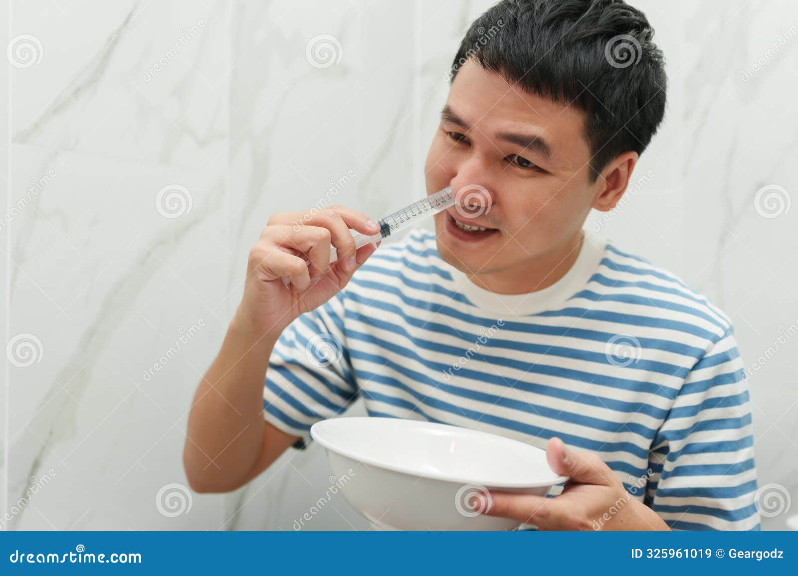 Man Making Nasal Wash with Using Sryinge Flushing Inside Nose Stock ...