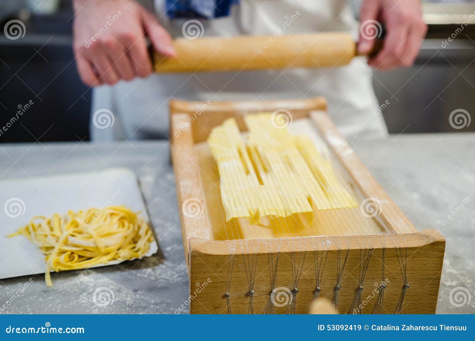 Man Making Pasta Alla Chitarra Stock Image - Image of maccheroni, meal ...