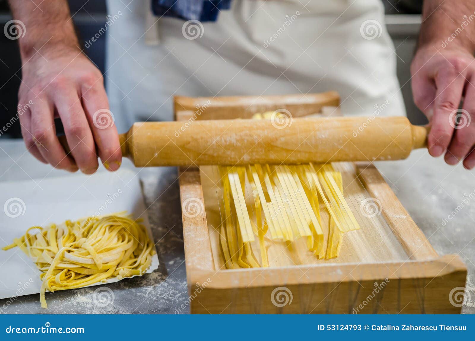 Man Making Pasta Alla Chitarra Stock Image - Image of meal, material ...