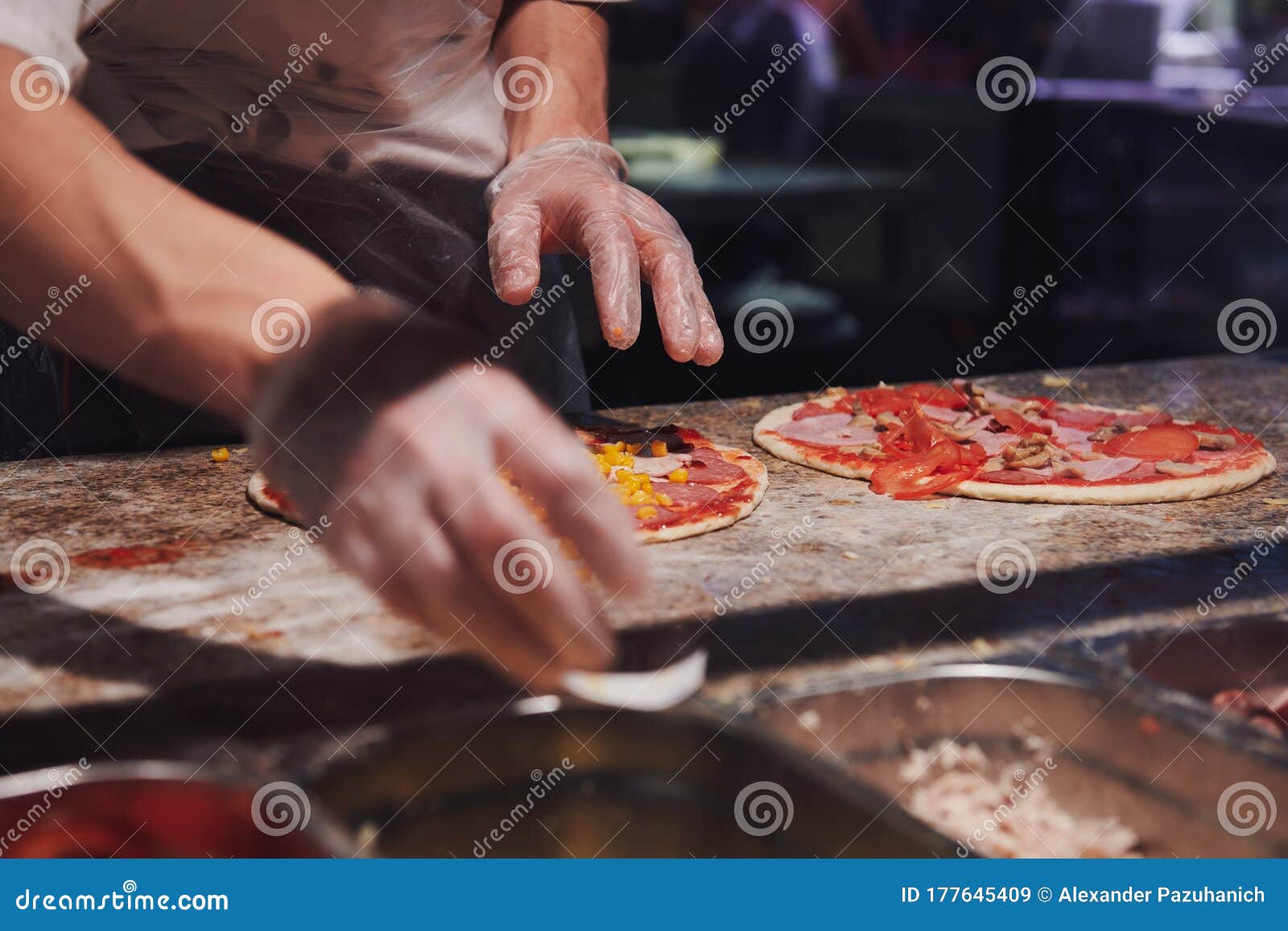 Man Making Pizza at the Kitchen Stock Image - Image of gloved, gourmet ...