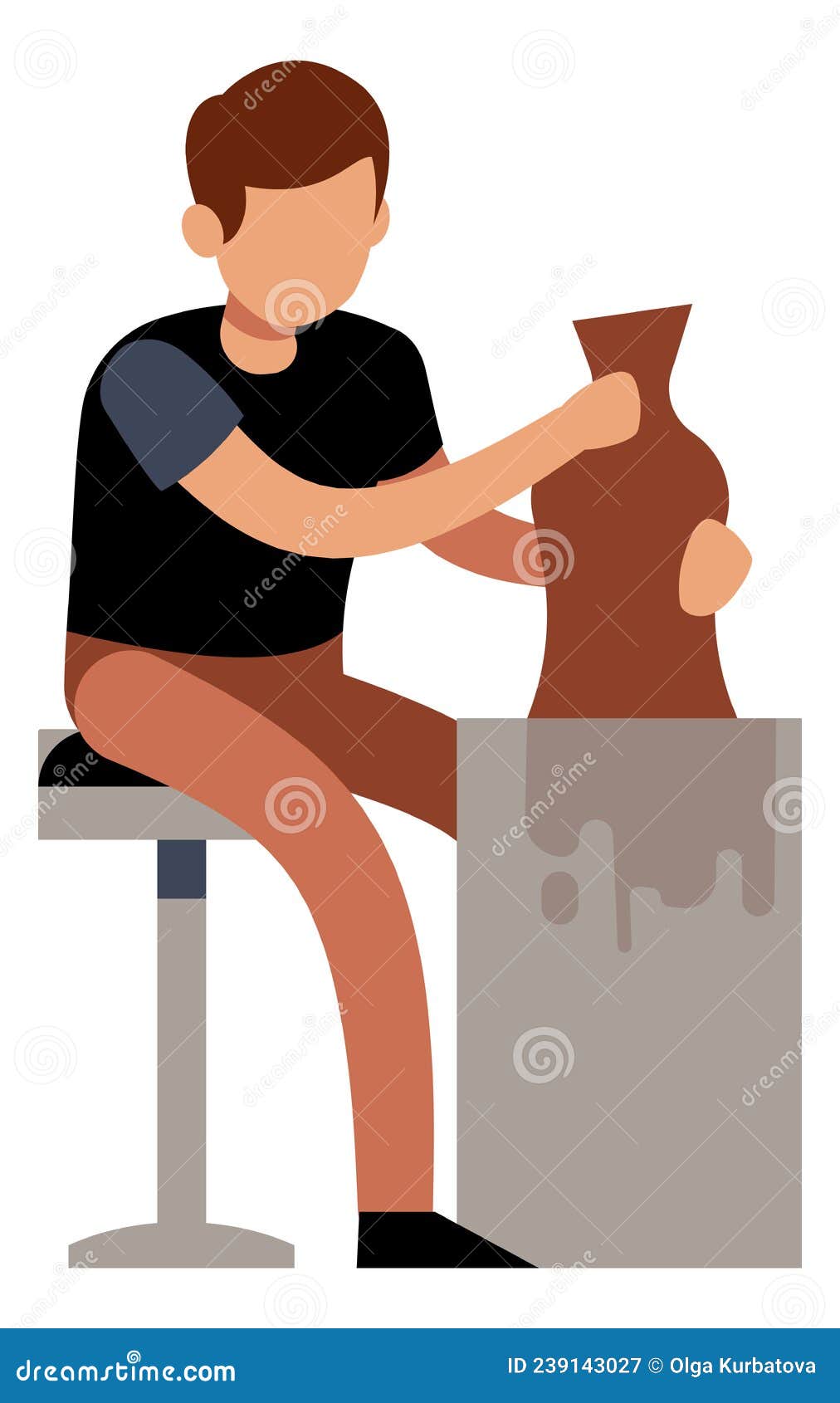 Man Making Pottery. Guy Working with Raw Clay Stock Vector ...