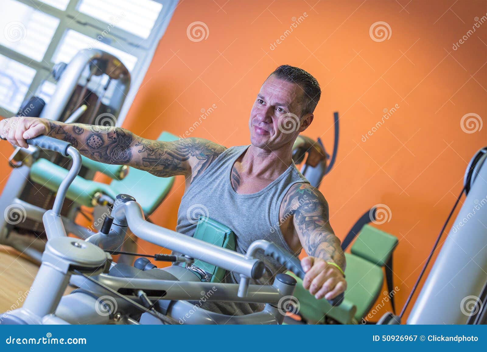 Man Making Seated Rowing - Workout Routine Stock Image - Image of male ...