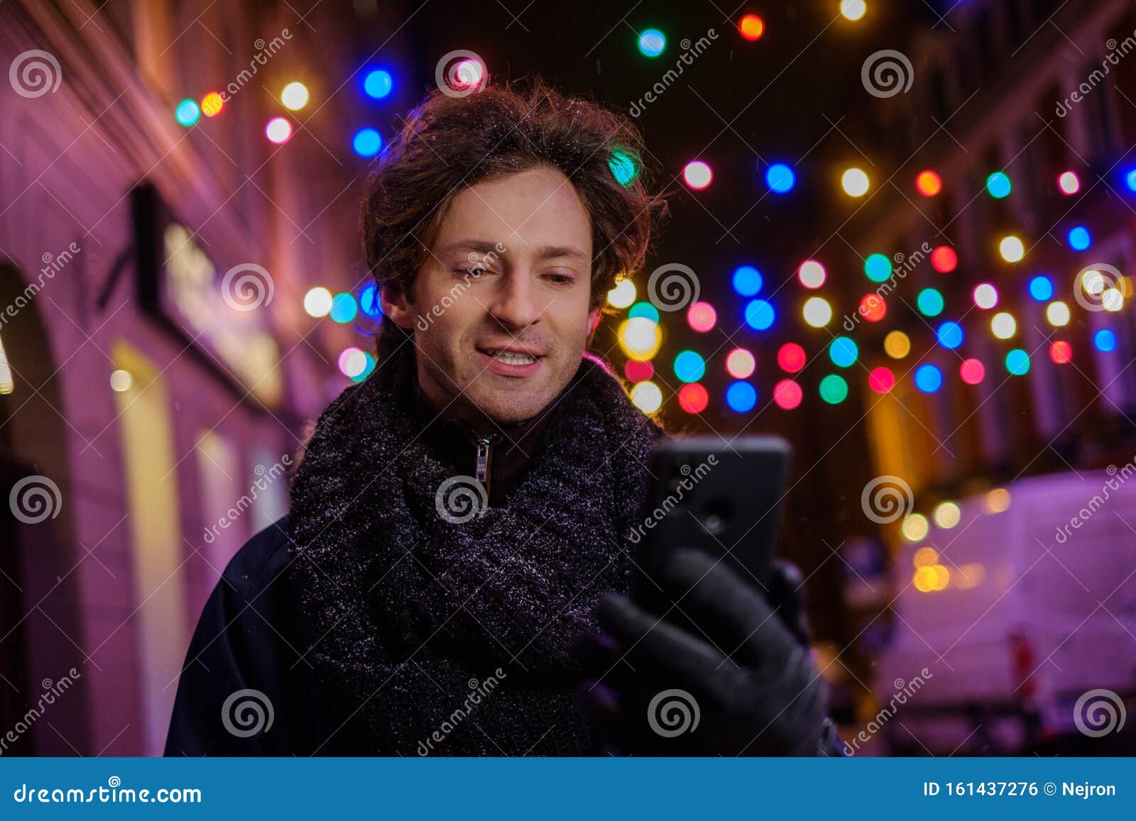 Man Making Selfie on a Cold Winter Evening Stock Photo - Image of ...