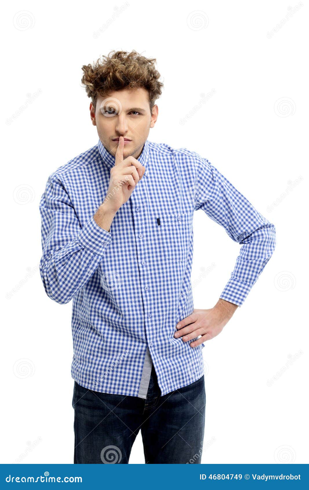 Man making silence gesture stock image. Image of curly - 46804749