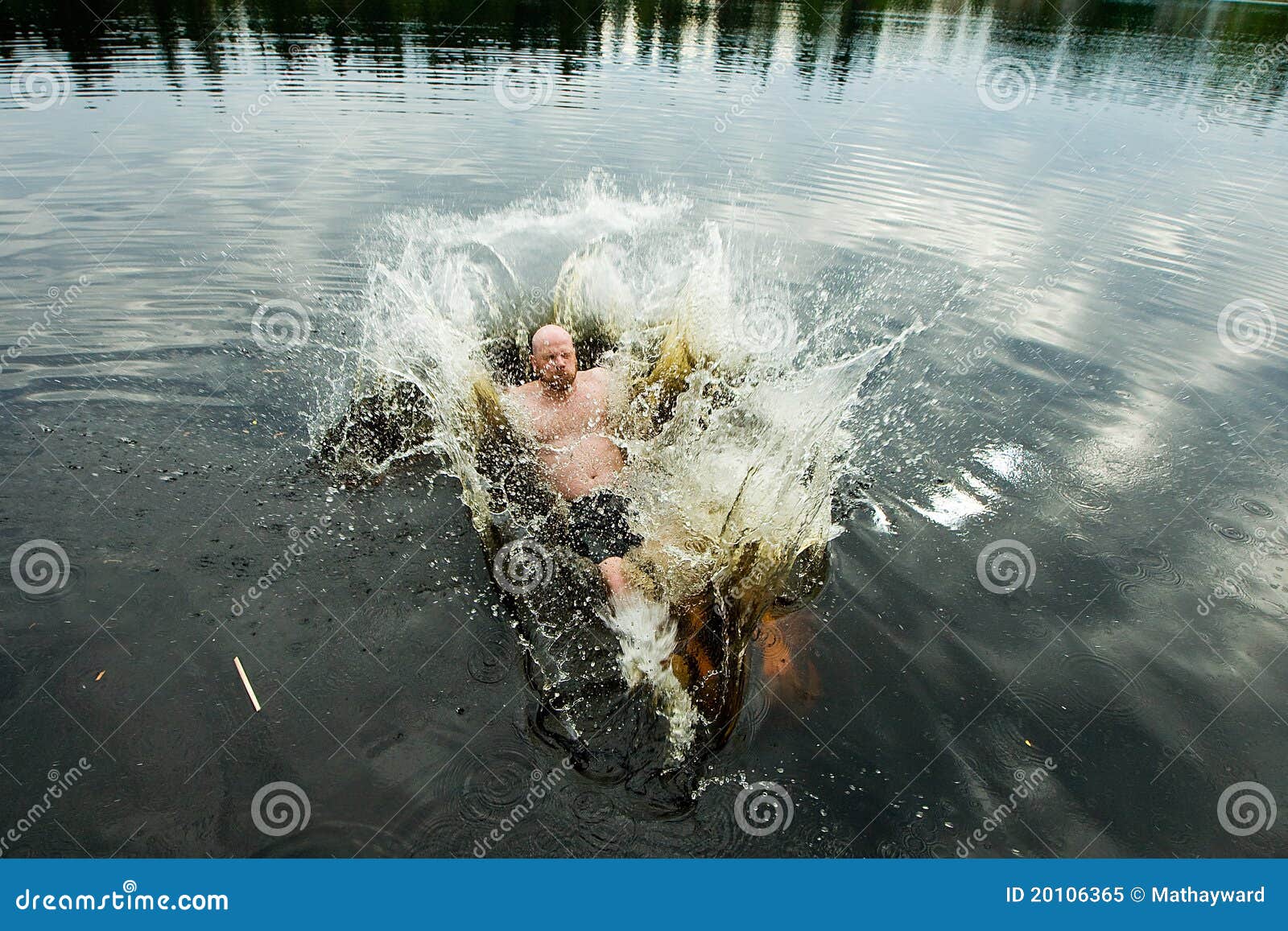 Man Making a Splash in a Lake Stock Image - Image of floating, breath ...