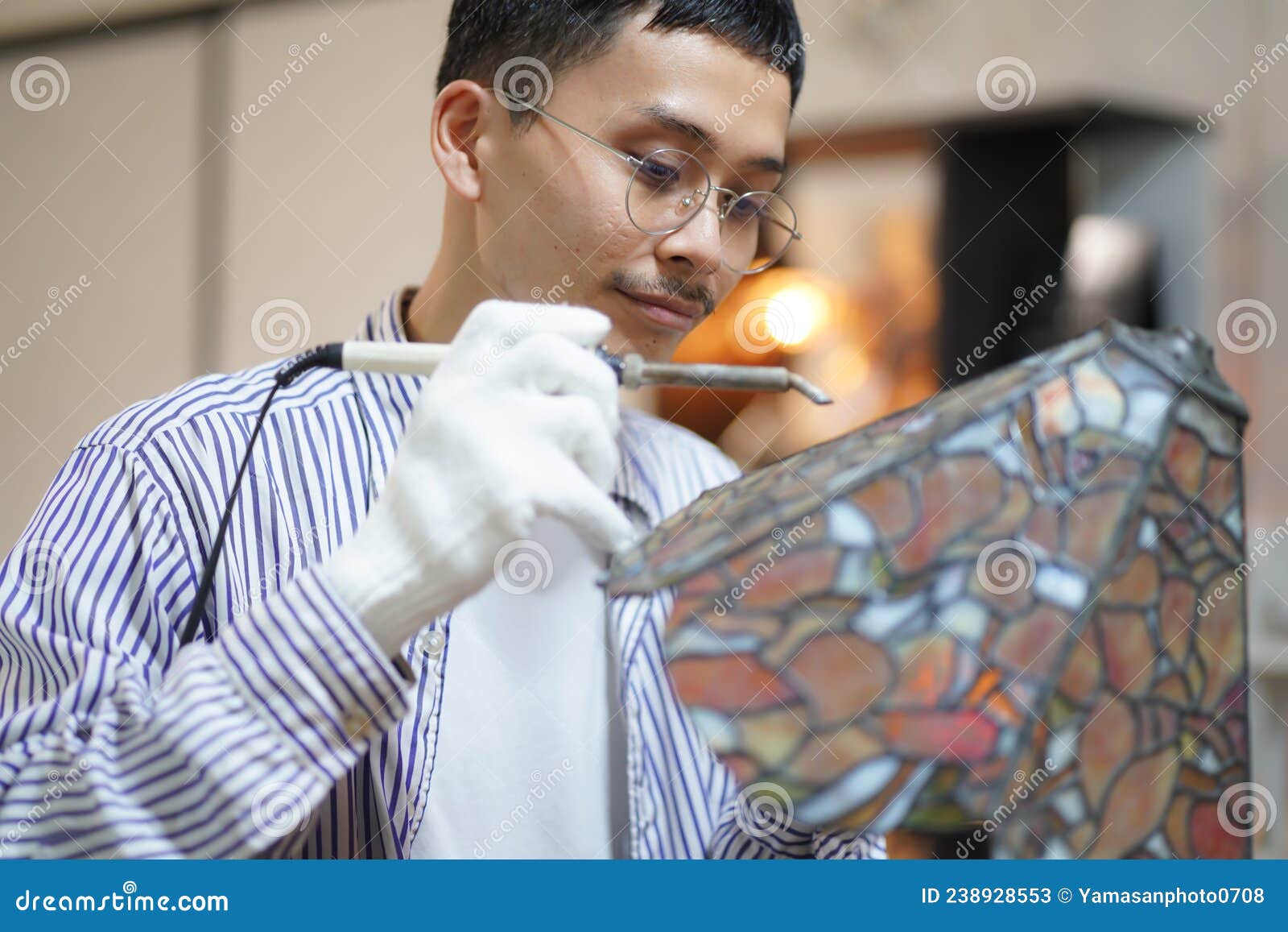 A Man Making a Stained Glass Lamp Stock Image - Image of ceremony ...