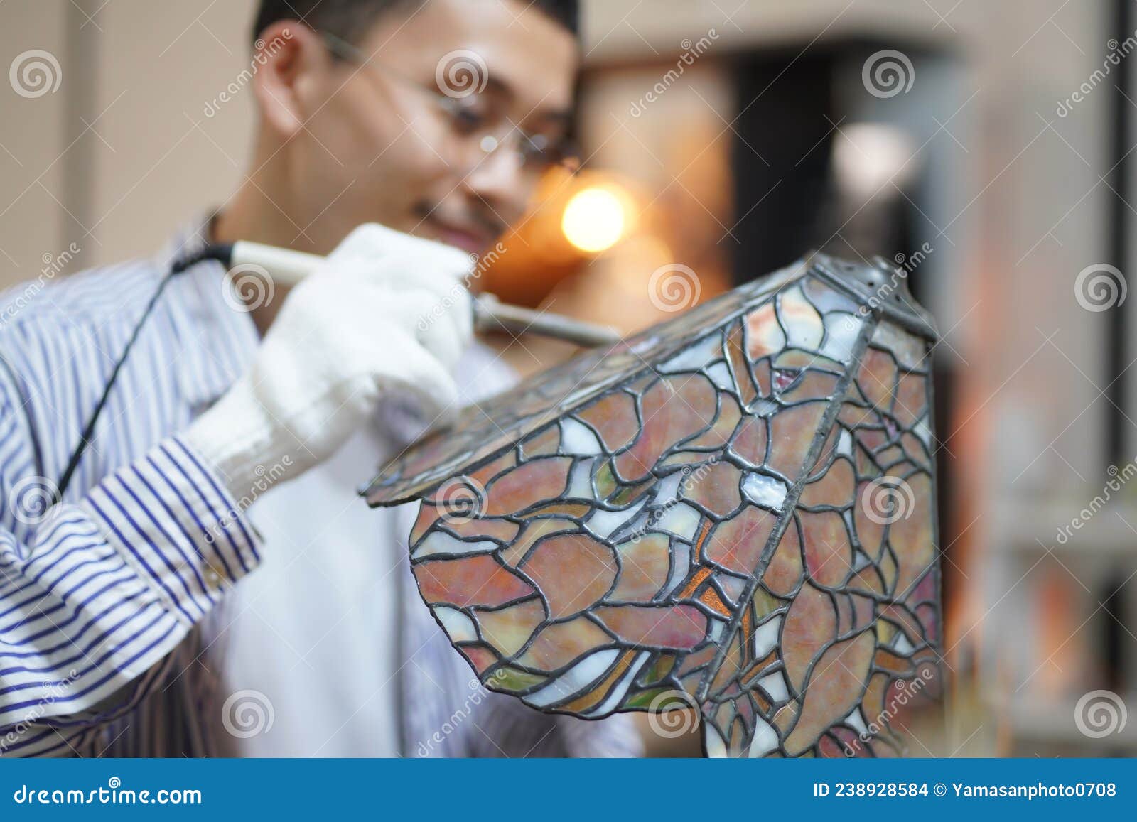 A Man Making a Stained Glass Lamp Stock Photo - Image of craftsmen ...
