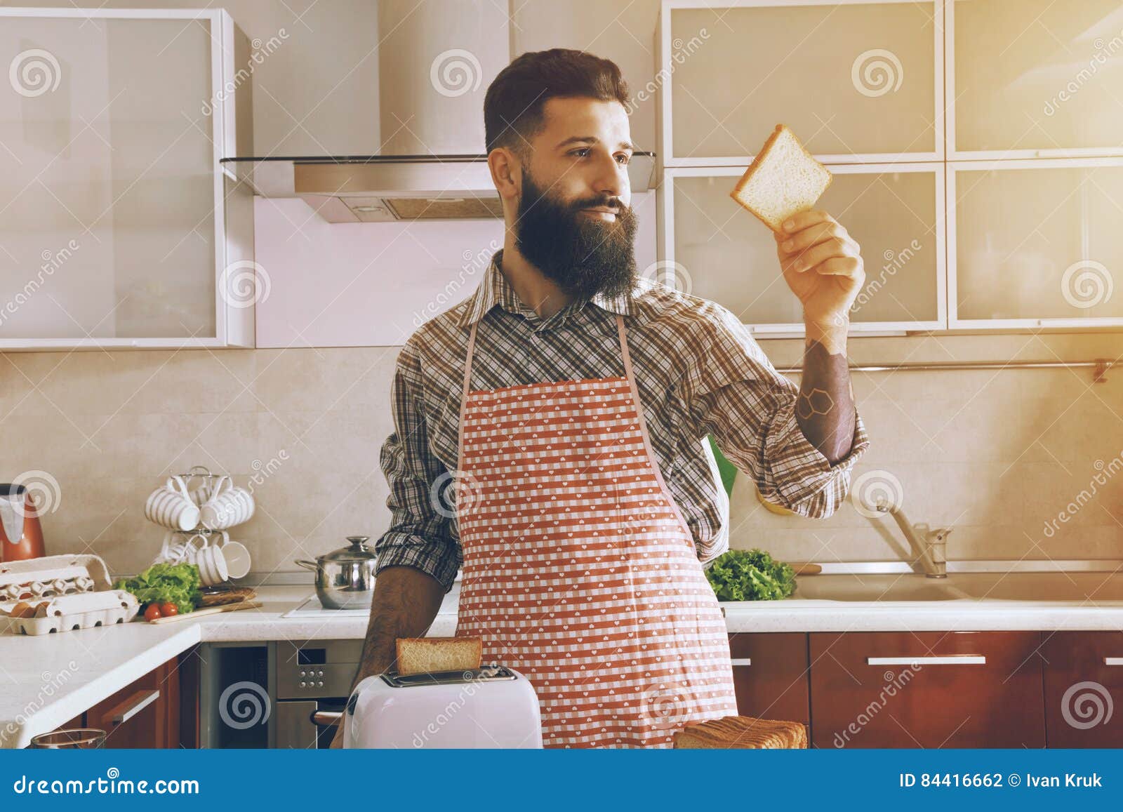 Man Making Toasts for Morning Breakfast Stock Photo - Image of diet ...