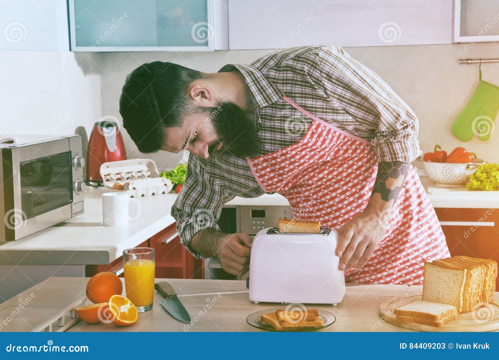 Man Making Toasts with Toaster Stock Image - Image of cooking, break ...