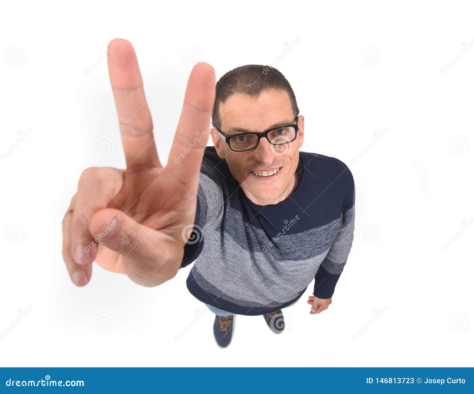 Man Making the Victory Sign on a White Background Stock Image - Image ...