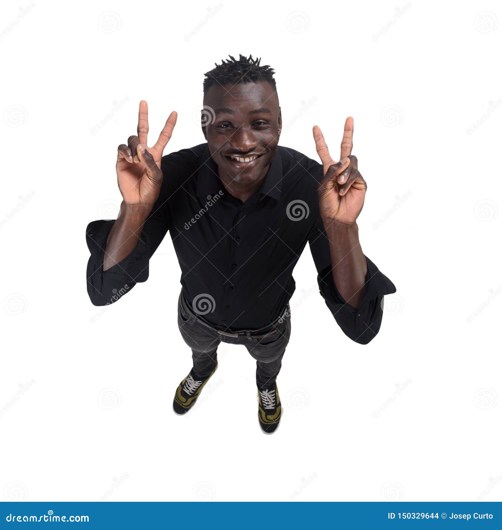 Man Making the Victory Sign on a White Background Stock Photo - Image ...