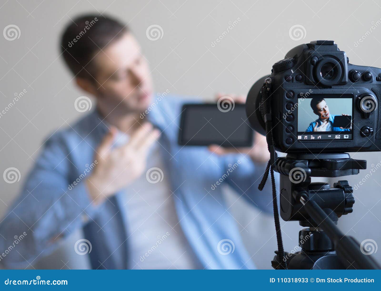 Man Making Video Blog about Tablet Pc. Stock Image - Image of blog ...