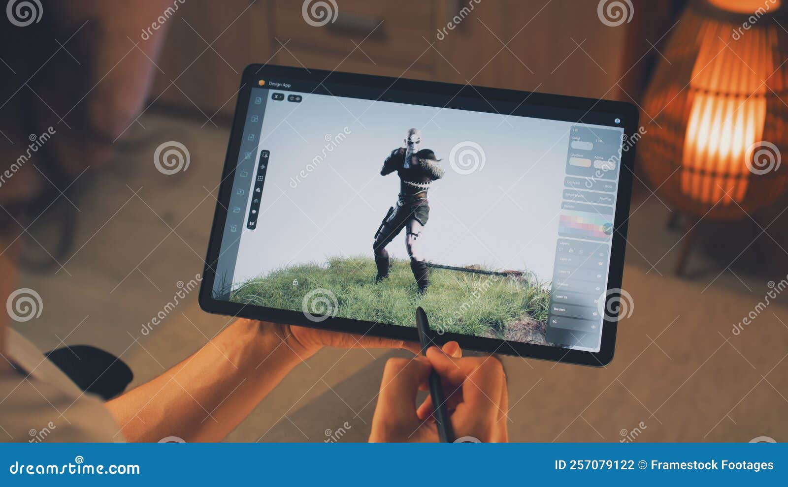 Man Making Video Game Animation on Tablet Stock Photo - Image of home ...