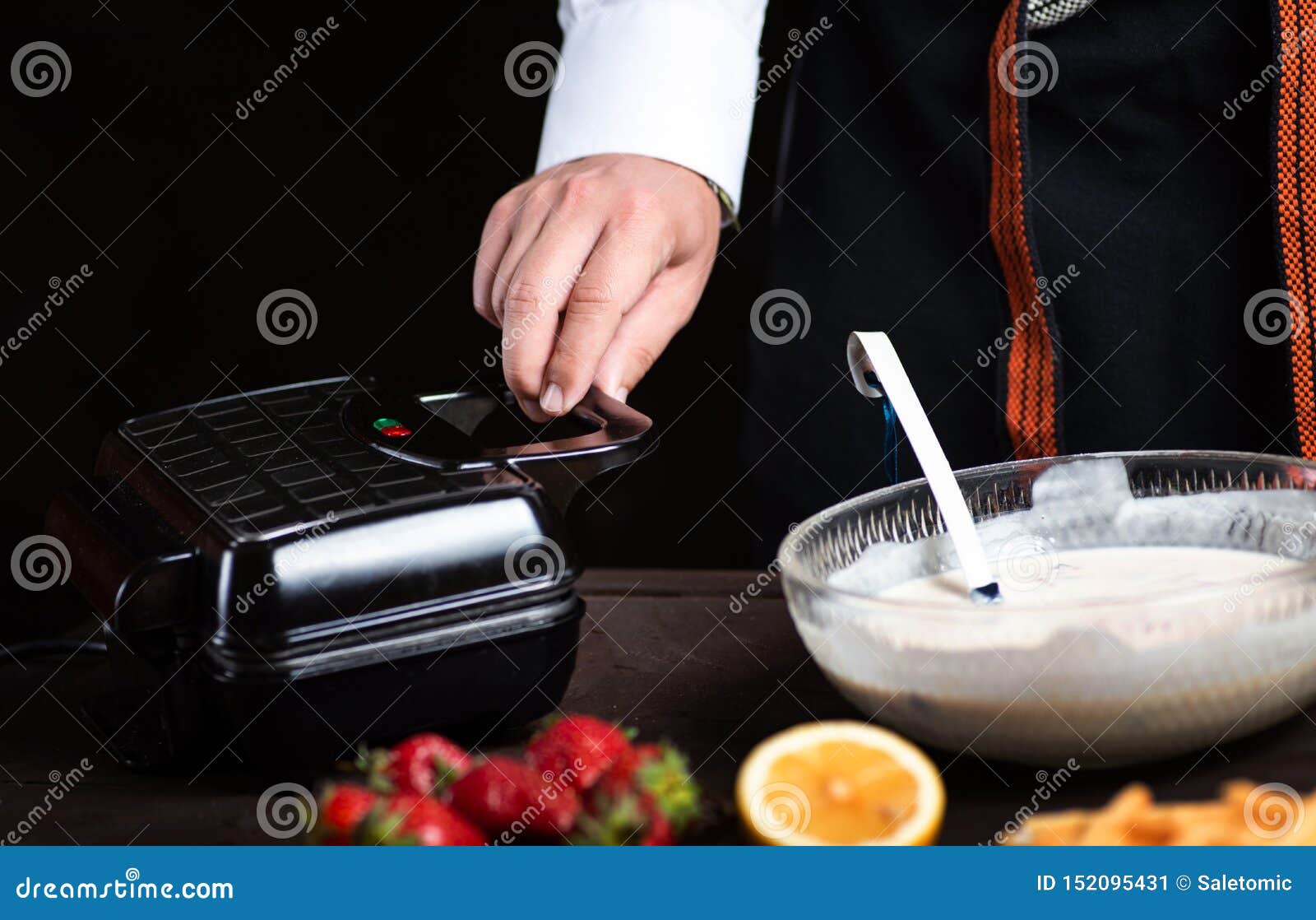 Man Making Waffles on a Waffle Machine Stock Image - Image of dessert ...