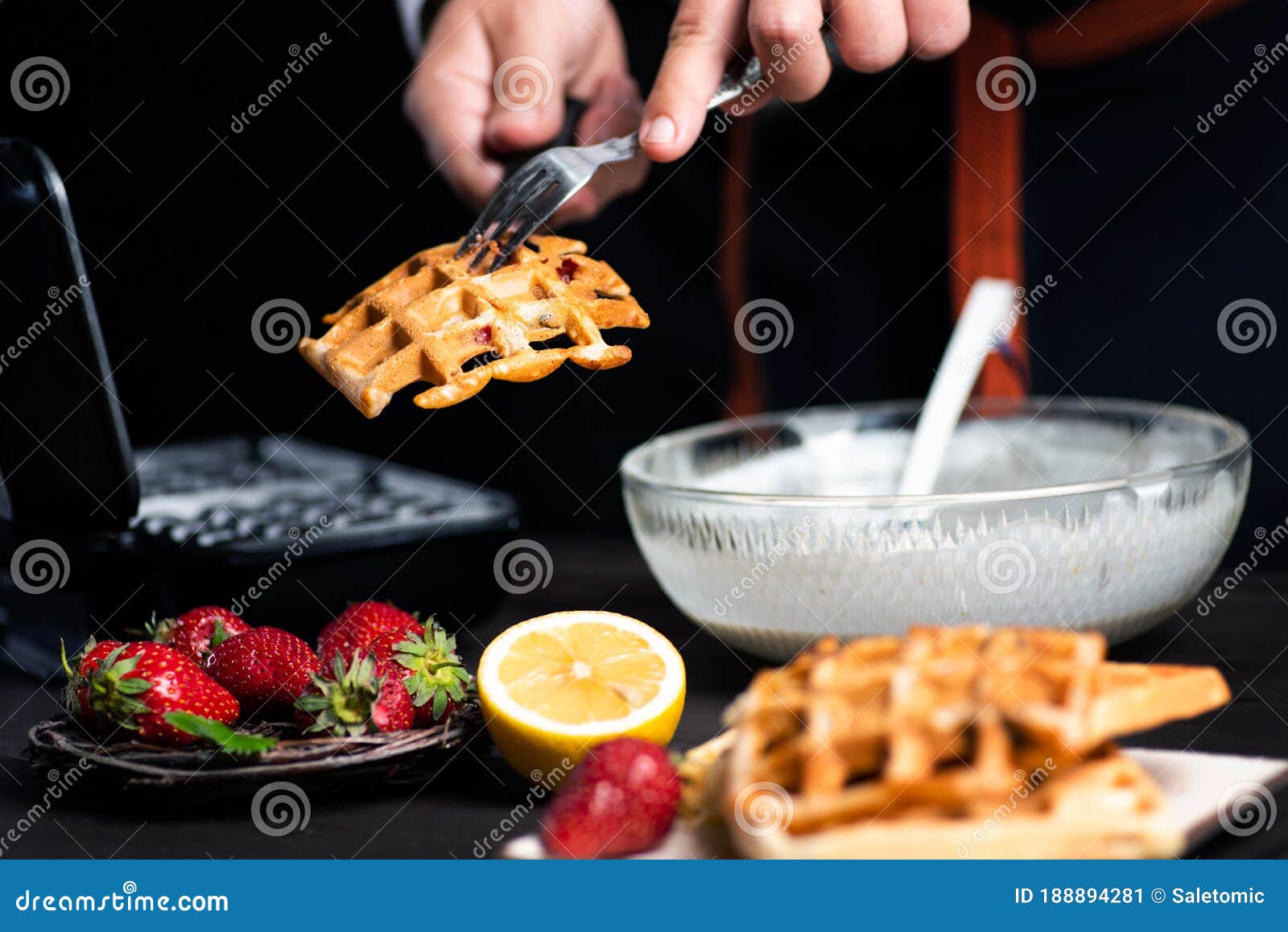 Man Making Waffles on a Waffle Machine Stock Image - Image of bake ...