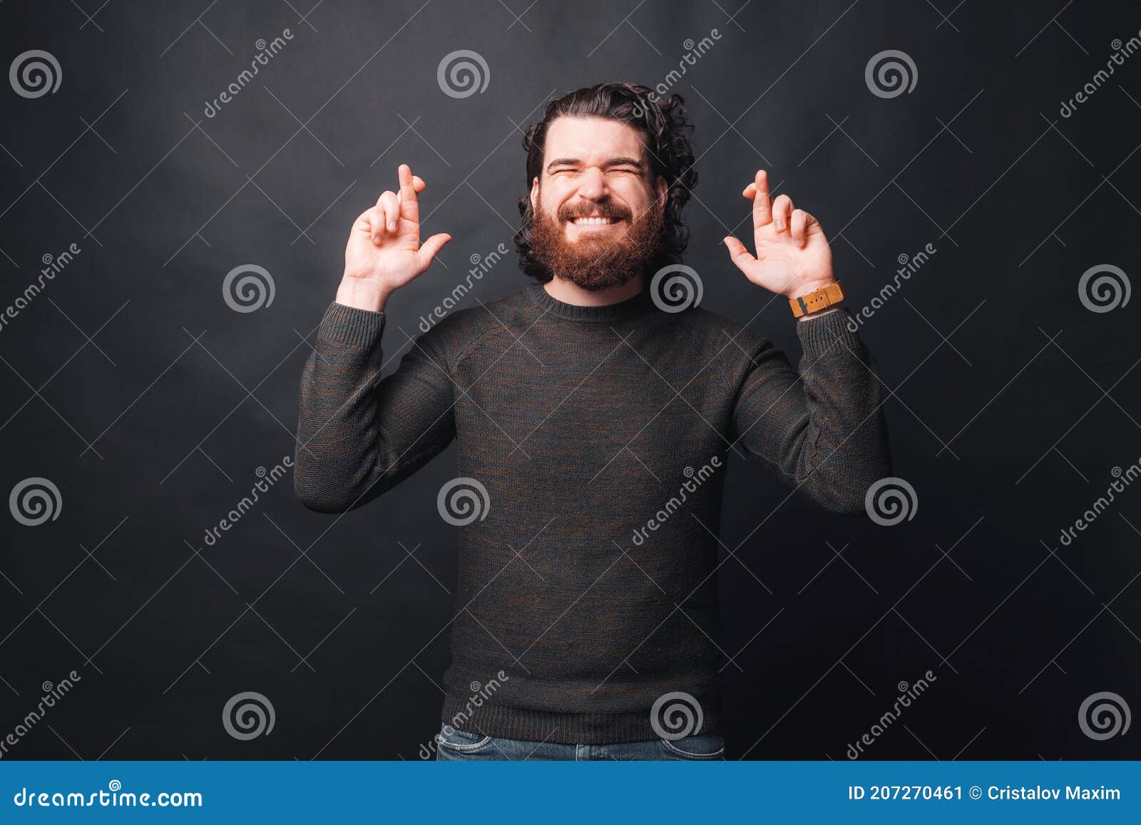 Man Making a Wish and Crossing Fingers Over Dark Background Stock Image ...
