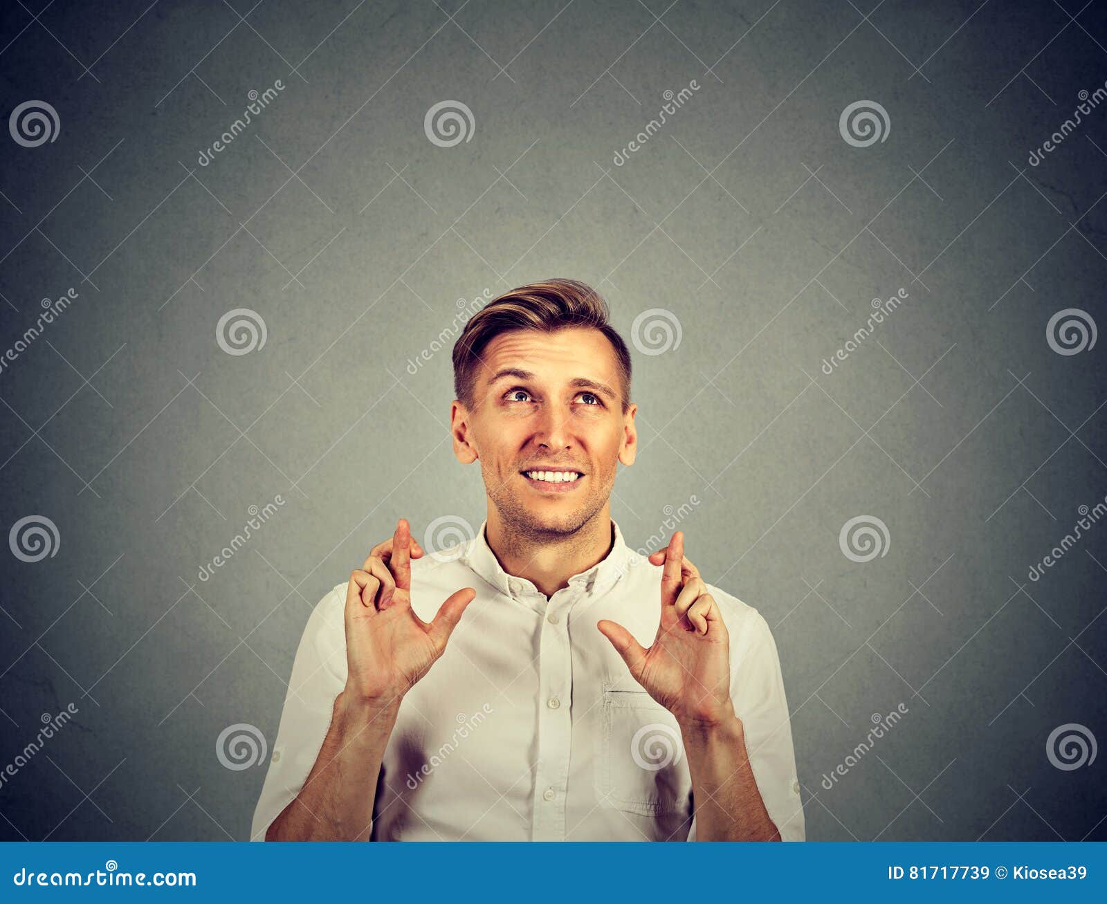 Man Making a Wish Keeping His Fingers Crossed. Stock Image - Image of ...