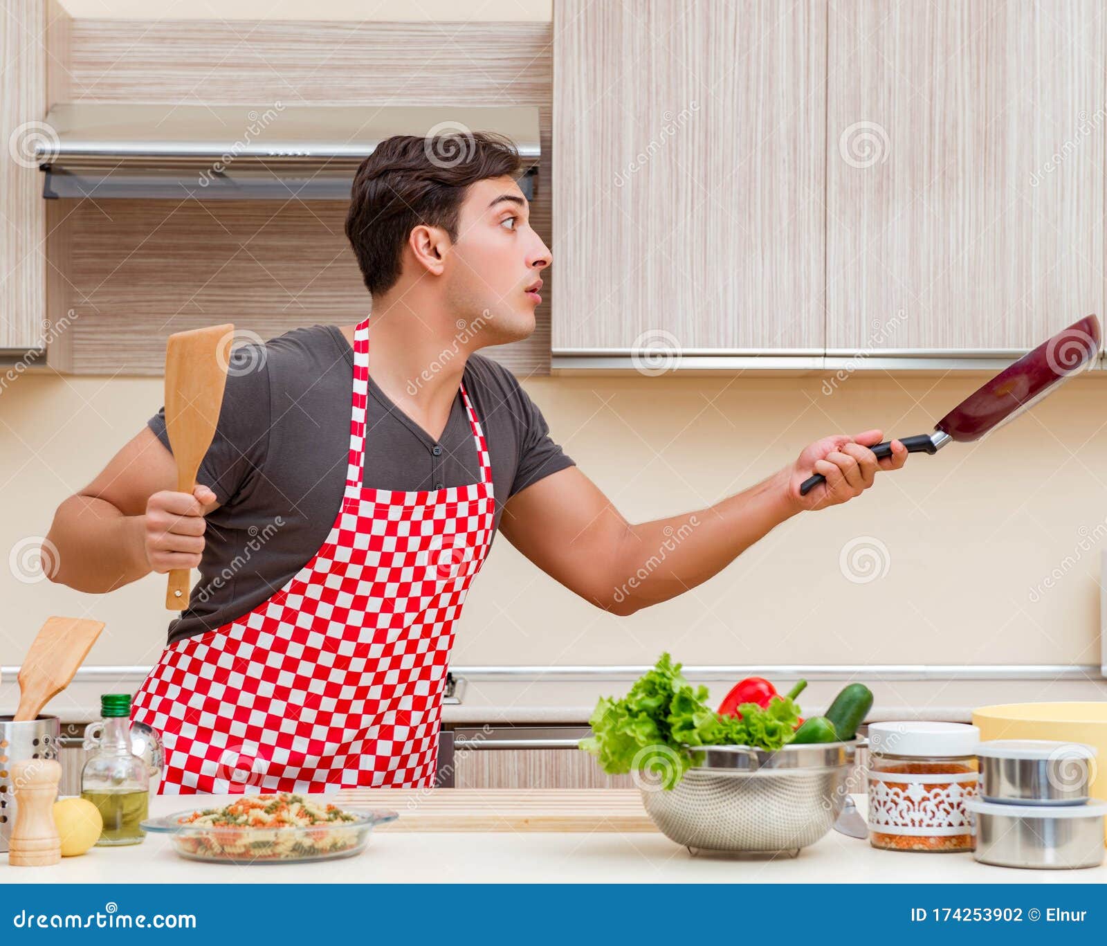 Man Male Cook Preparing Food in Kitchen Stock Photo - Image of plate ...