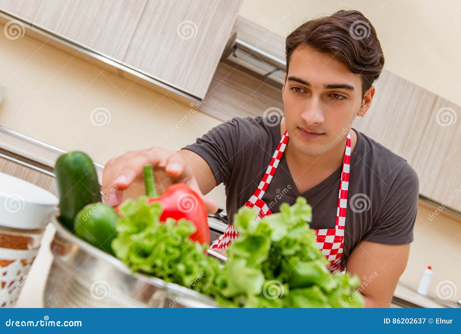 The Man Male Cook Preparing Food in Kitchen Stock Image - Image of ...