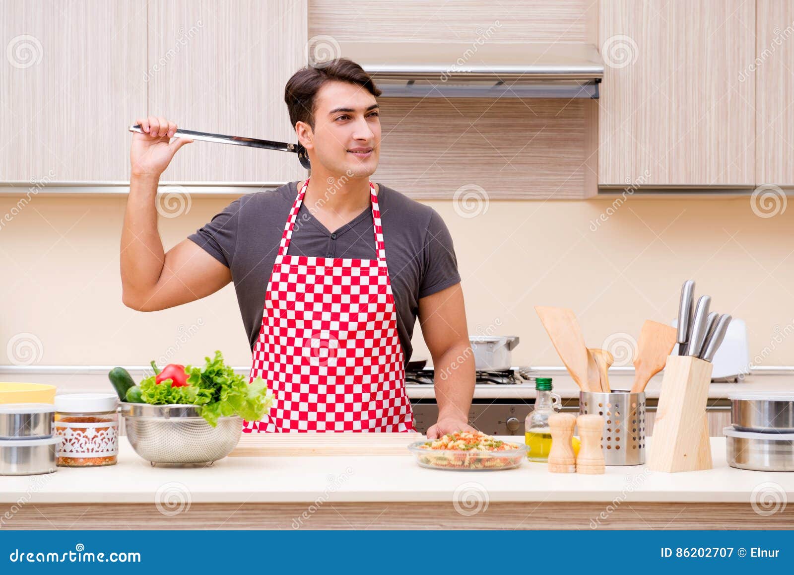 The Man Male Cook Preparing Food in Kitchen Stock Image - Image of ...