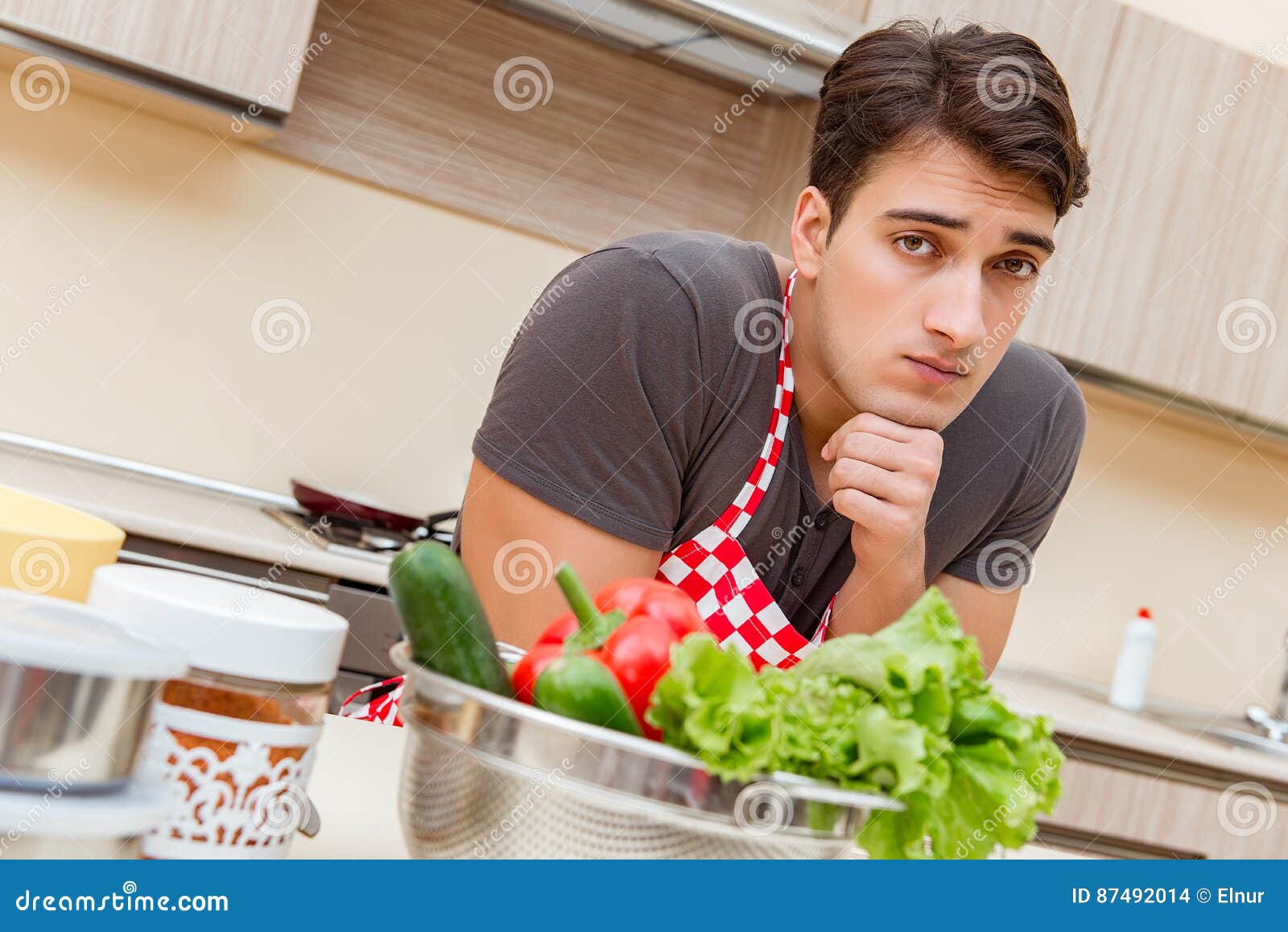 The Man Male Cook Preparing Food in Kitchen Stock Photo - Image of ...