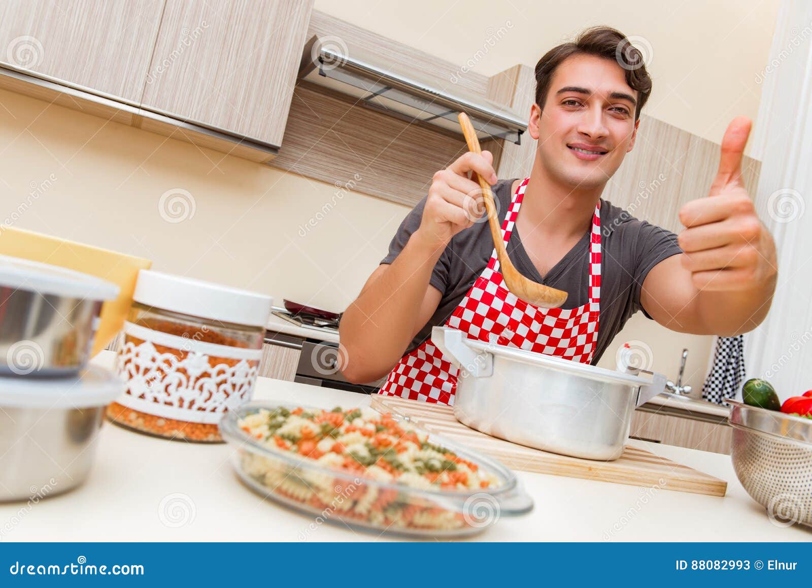 The Man Male Cook Preparing Food in Kitchen Stock Image - Image of ...