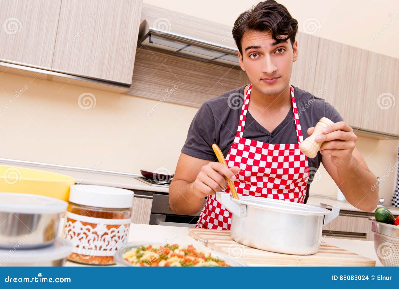 The Man Male Cook Preparing Food in Kitchen Stock Photo - Image of ...