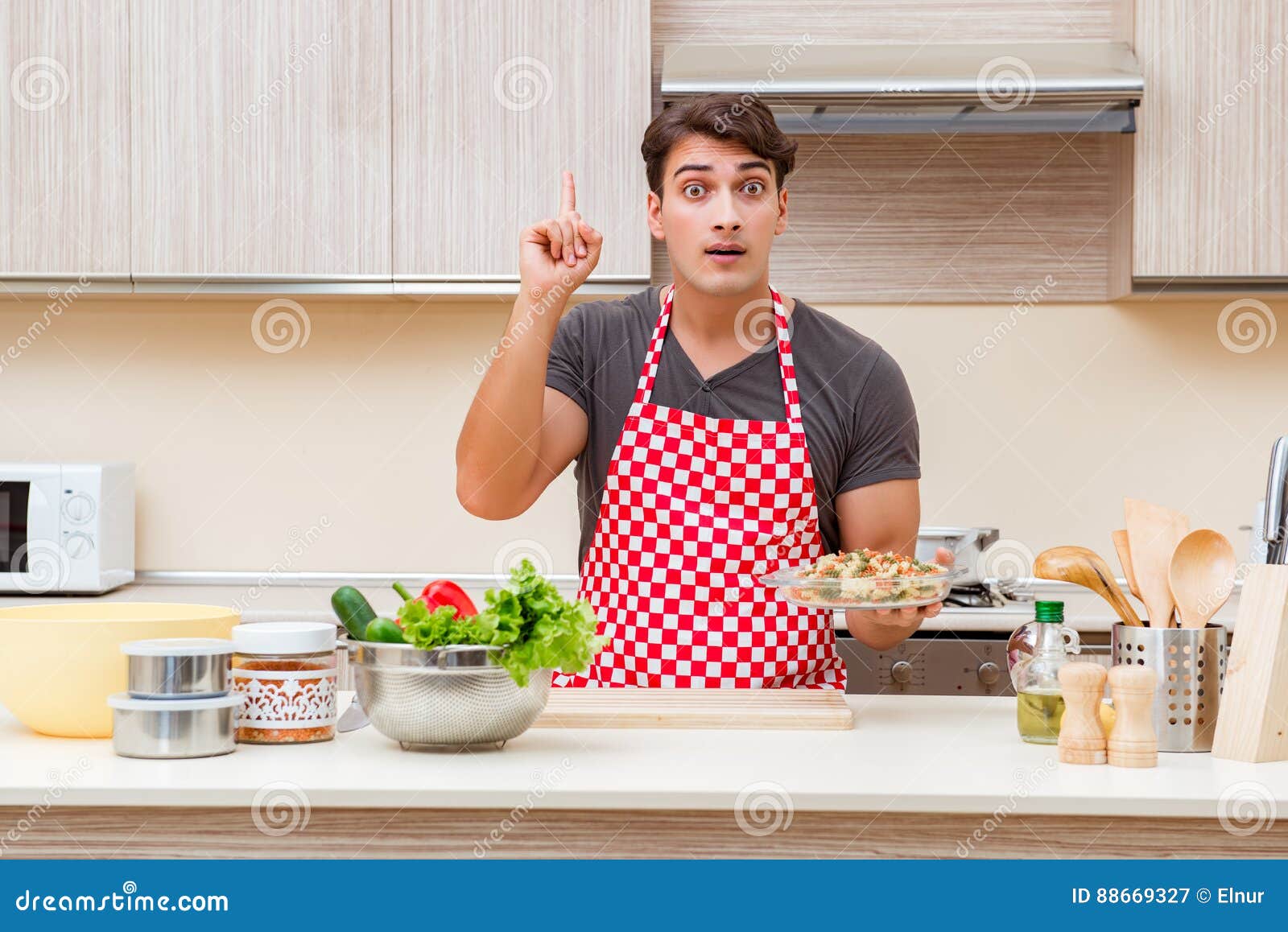 The Man Male Cook Preparing Food in Kitchen Stock Image - Image of ...